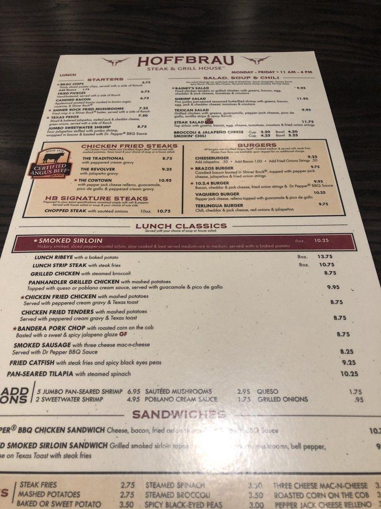 Menu at Hoffbrau Steak & Grill House steakhouse, Benbrook