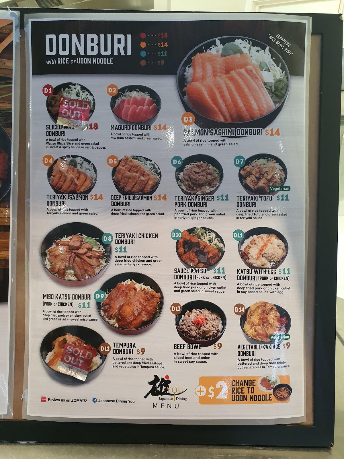 Menu at Japanese Dining You restaurant, Auckland