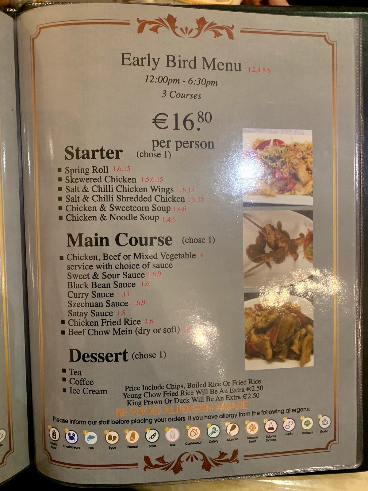 Menu at Ka Shing Chinese Restaurant, Dublin