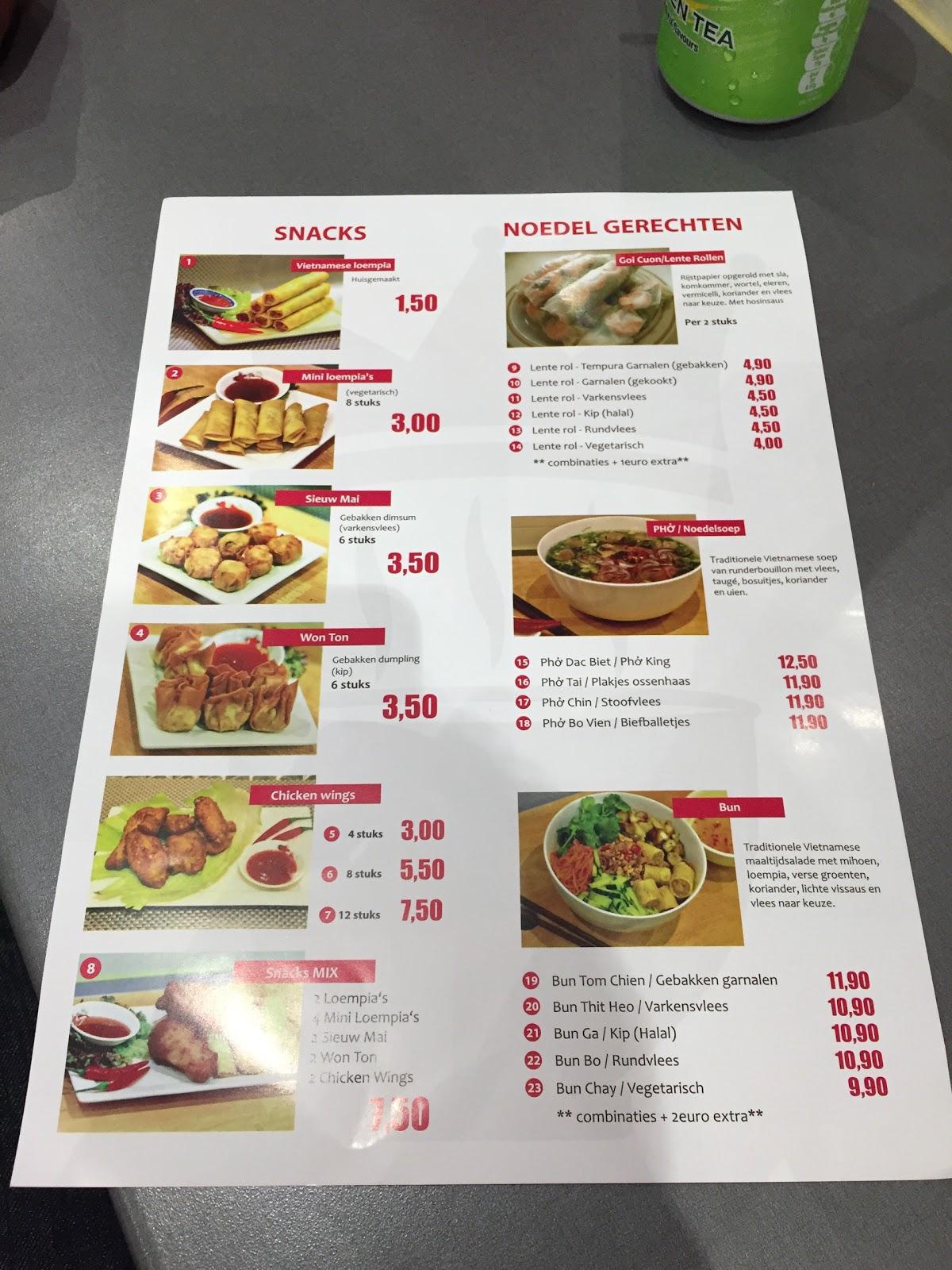 Menu at Pho King, Amsterdam