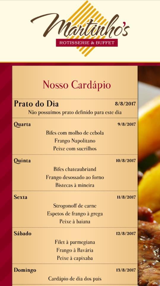 Menu at Martinho's Rotisserie e Buffet restaurant, Joinville