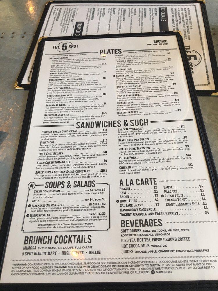 Menu at The 5 Spot Midtown - Neighborhood Kitchen and Bar, Savannah