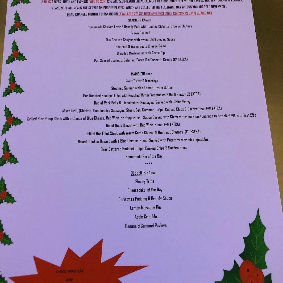 Menu at Windmill Restaurant, Burgh le Marsh