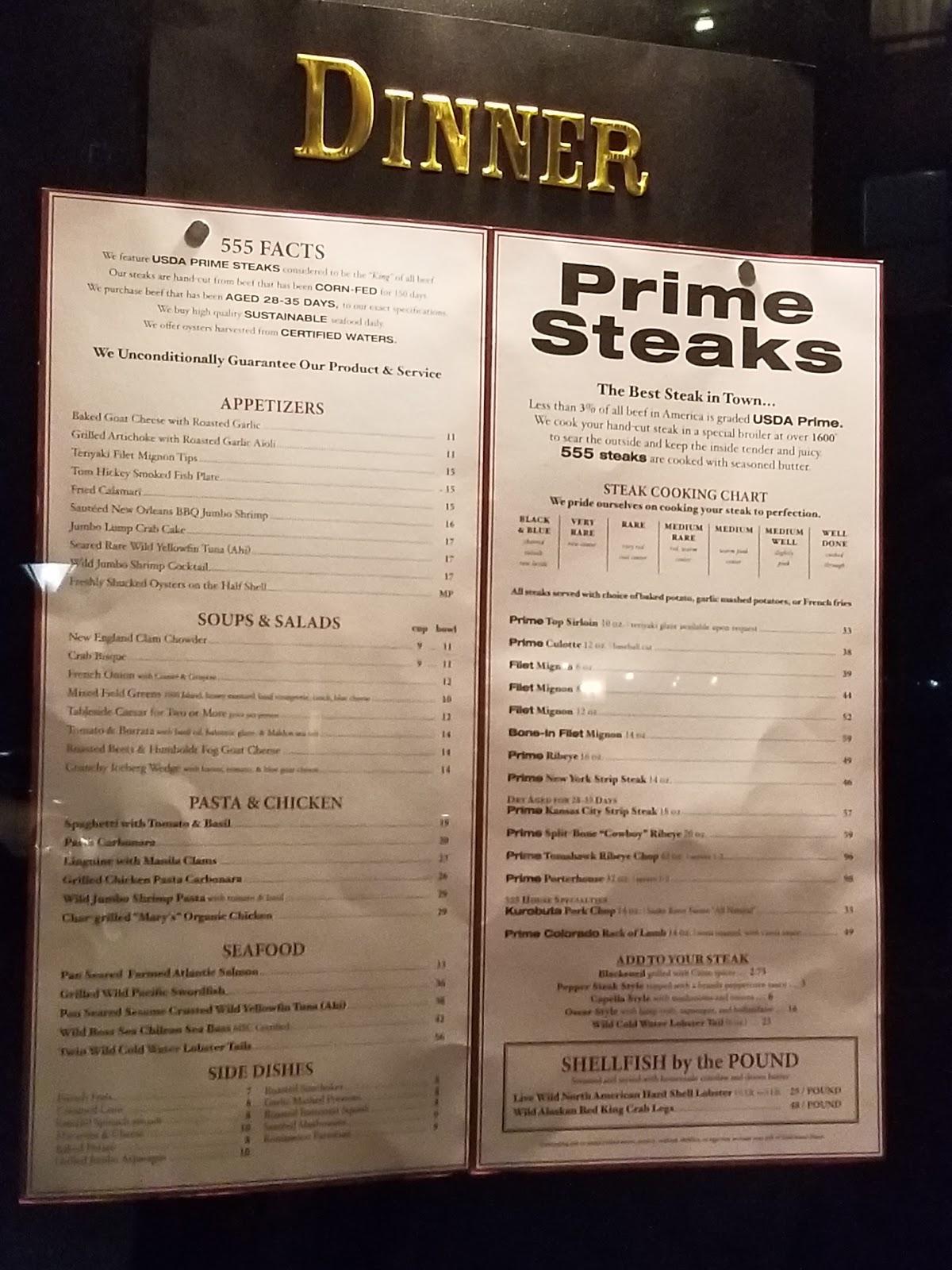Menu at 555 East American Steakhouse, Long Beach