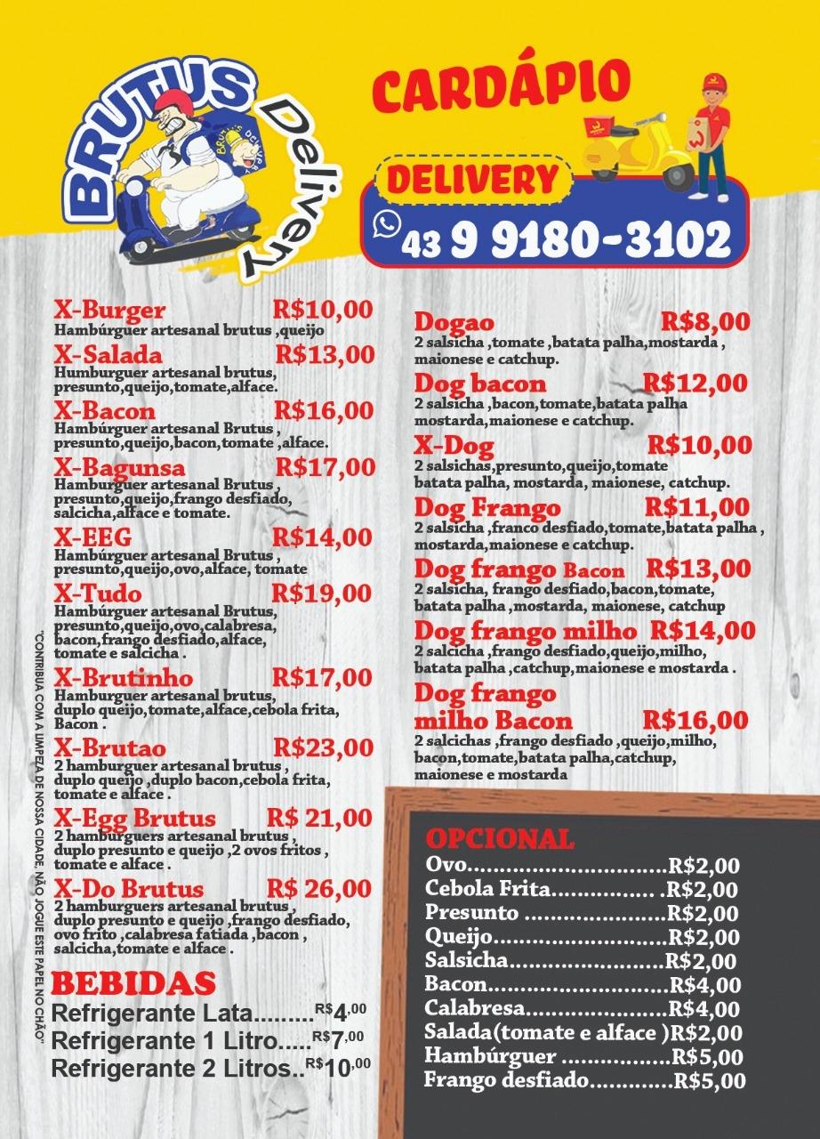 Menu at Brutus Burger&Marmitaria, Londrina