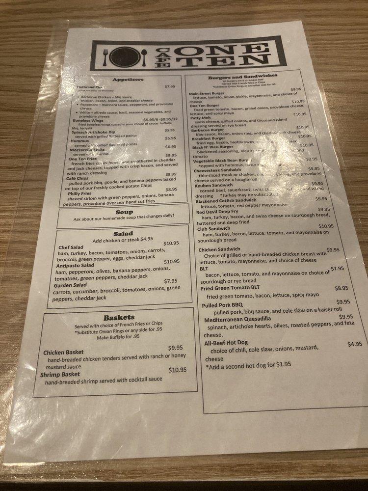 Menu at Café One Ten cafe, Oak Hill, 110 Main St