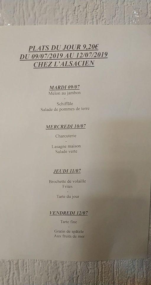 Menu au Chez l'Alsacien restaurant, Lommerange