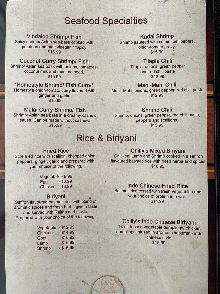 Menu at Chilly Masala Indian Cuisine restaurant, Winter Haven