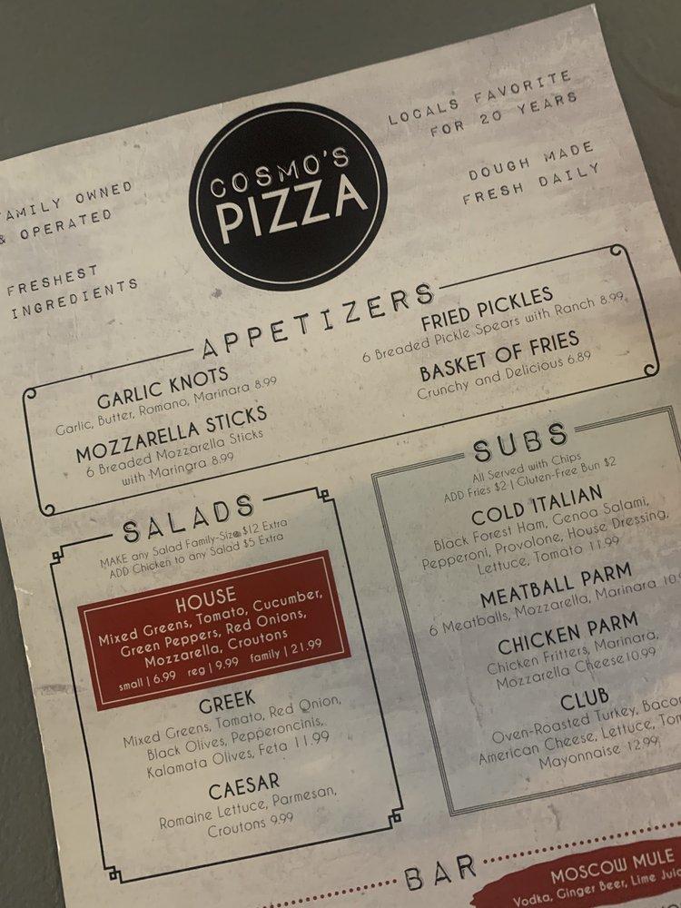 Menu at COSMO'S PIZZERIA, Kitty Hawk