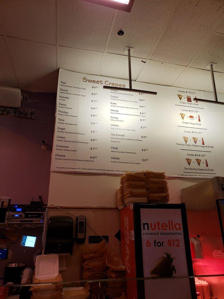 Menu at Crepeaway fast food, Washington