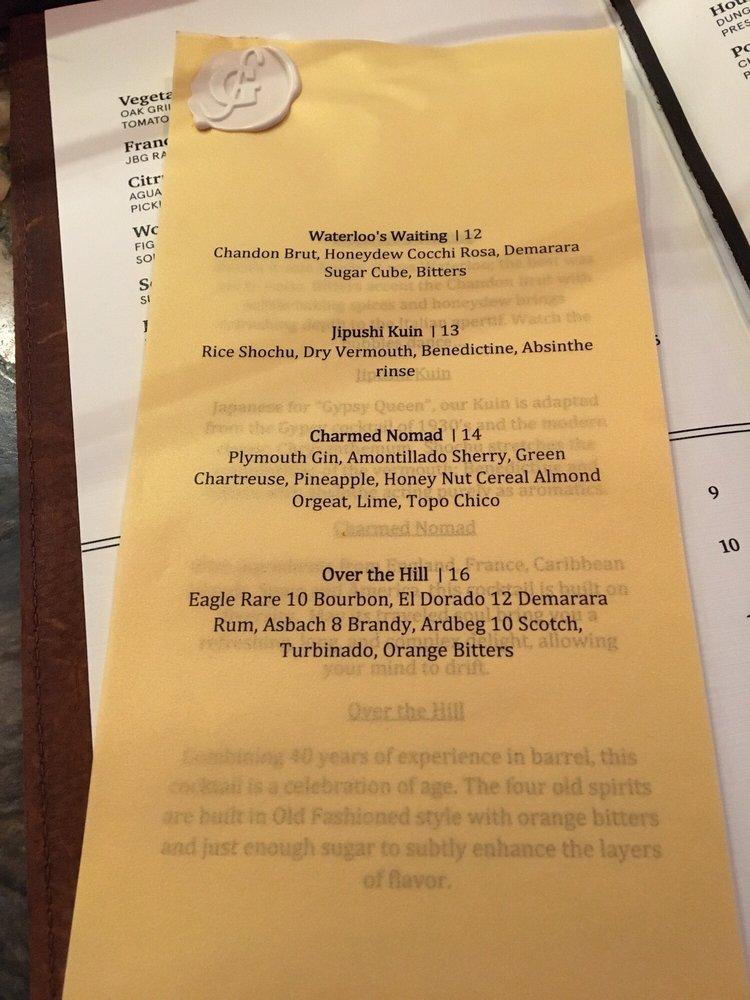 Menu at Fairmont Austin restaurant, Austin