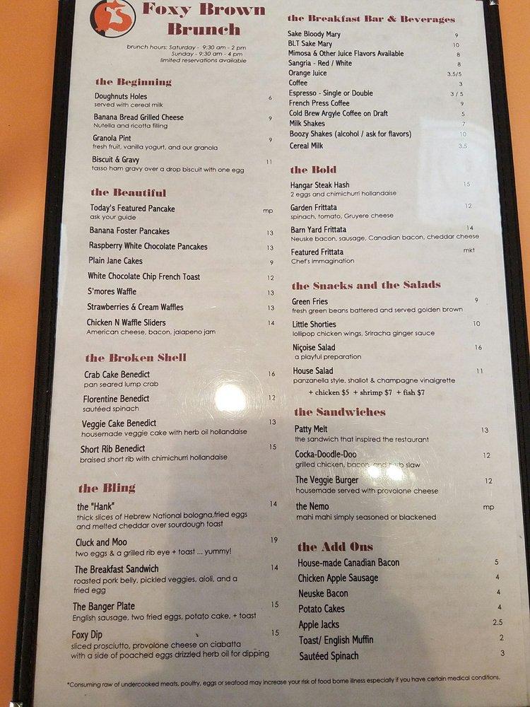 Menu at Foxy Brown restaurant, Fort Lauderdale