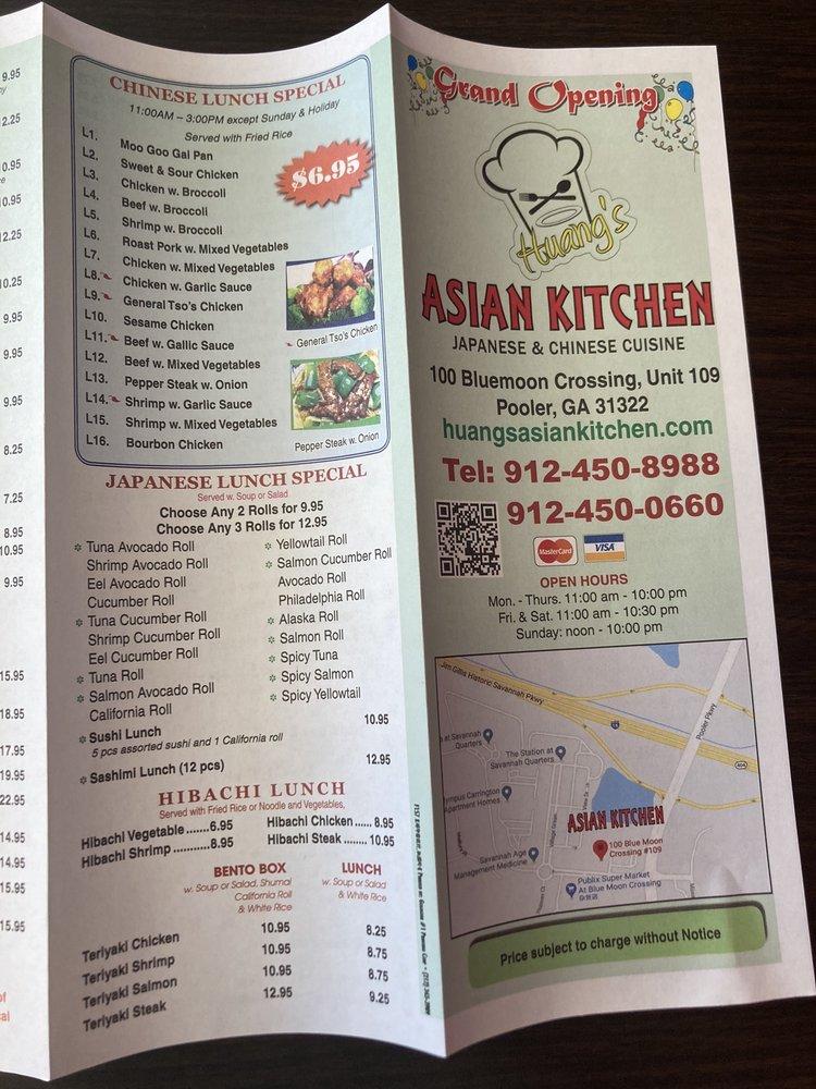 Menu at Huang's Asian Kitchen restaurant, Pooler