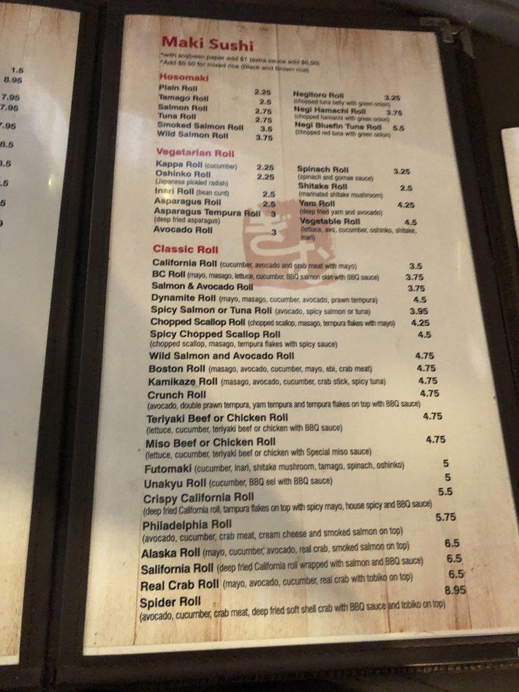 Menu at Kimu Japanese Cuisine restaurant, Vancouver