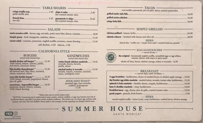 Menu at Summer House pub & bar, Charlotte
