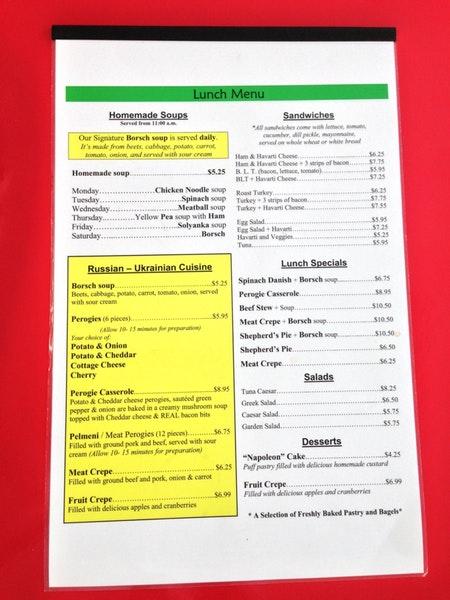 Menu at Teremok Cafe, Waterloo