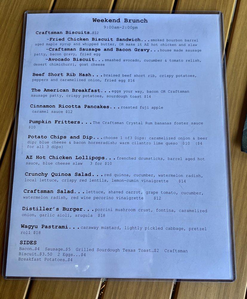 Menu at The Craftsman Cocktails + Kitchen pub & bar, Scottsdale, N ...