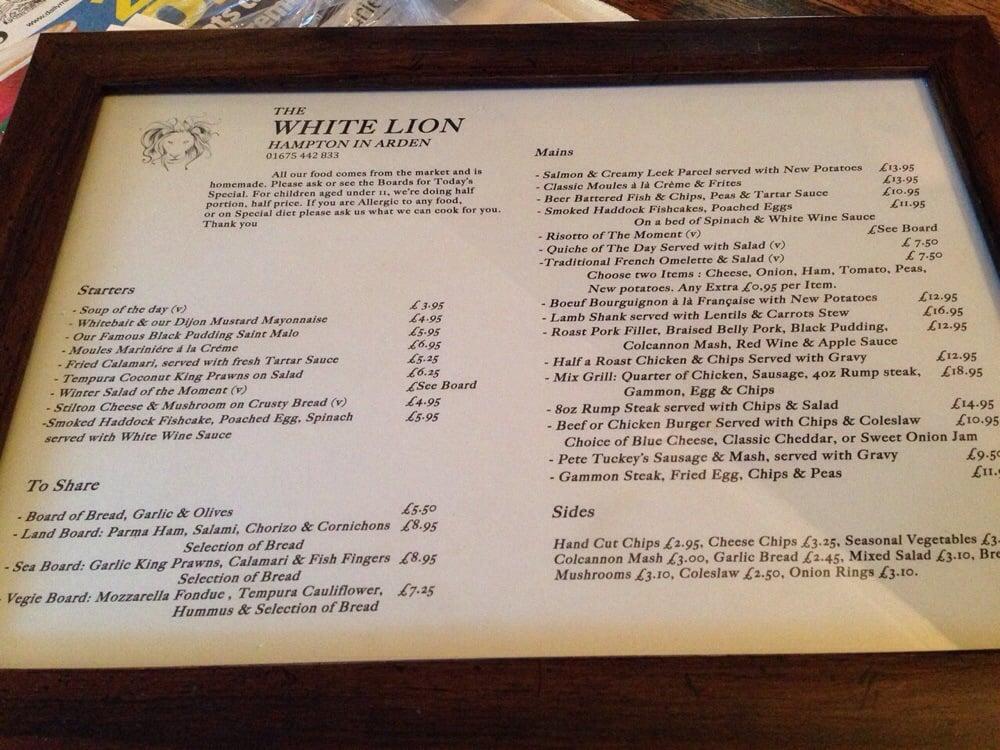 Menu at The White Lion pub & bar, Solihull