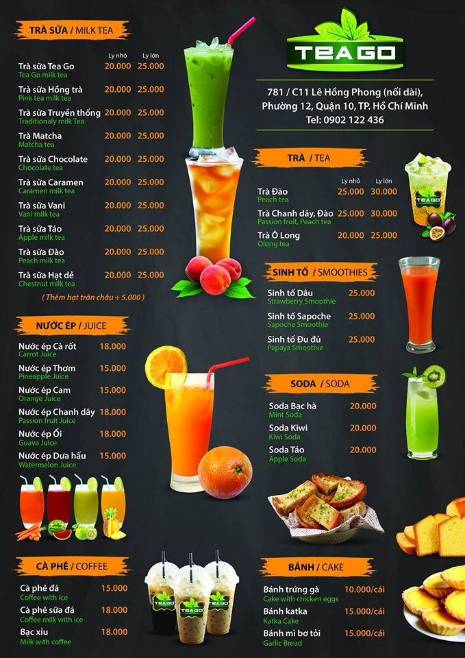 Menu at Trà Sữa TEAGO cafe, Ho Chi Minh City