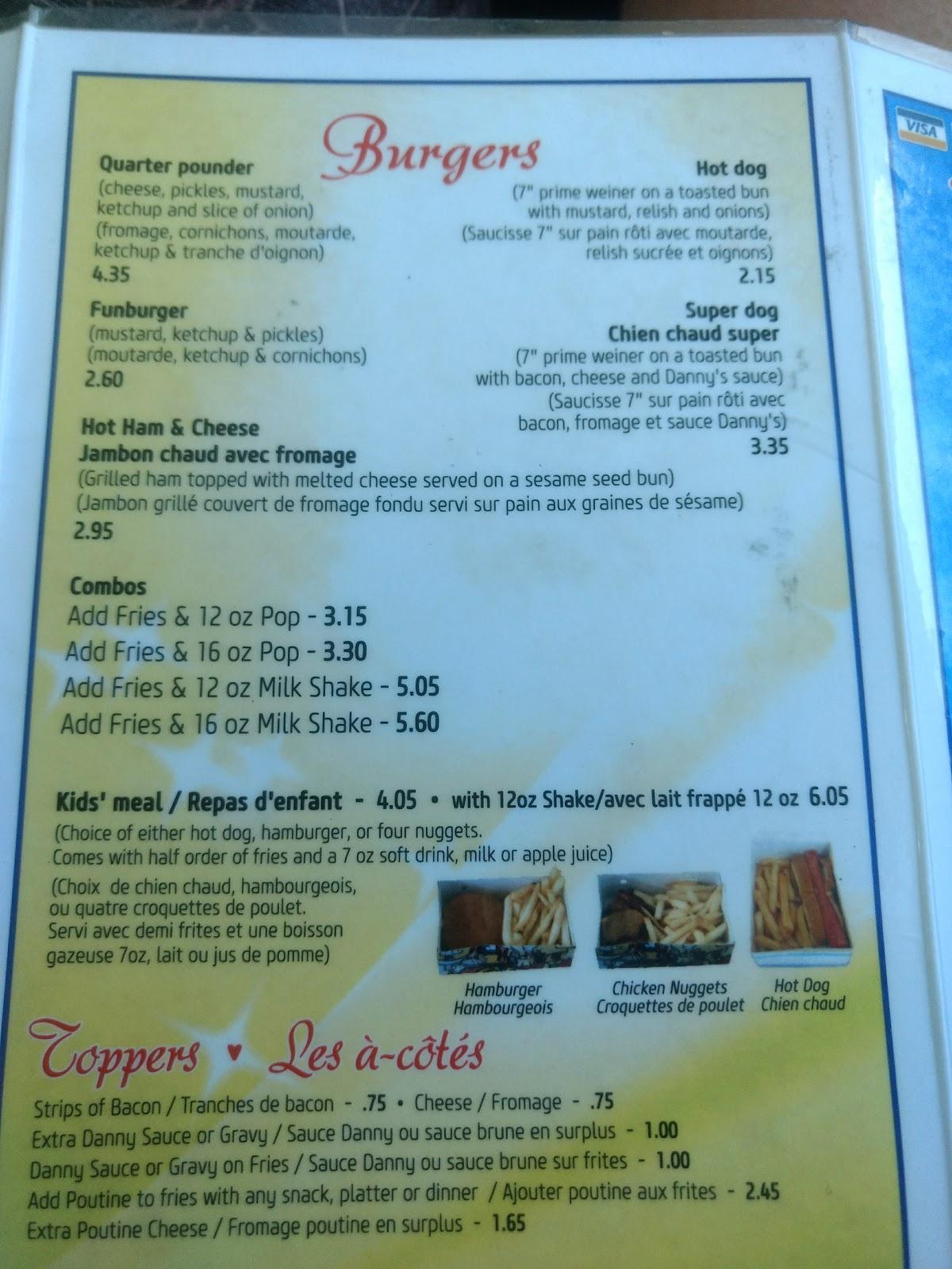 Menu at Big D Drive-in restaurant, Bathurst