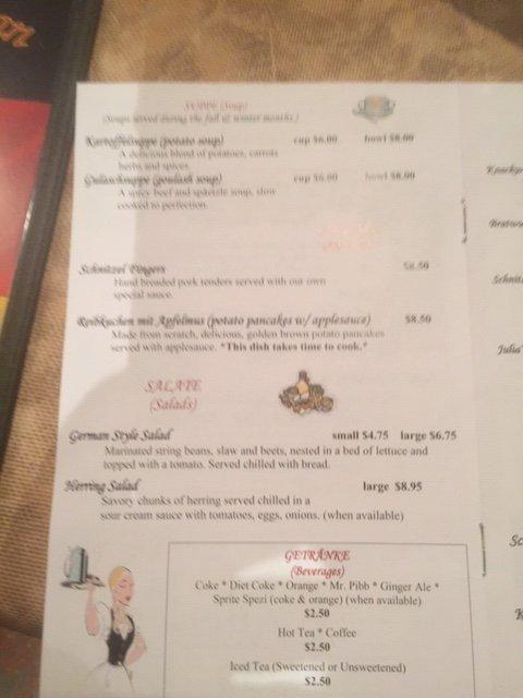 Menu at Julia's German Stammtisch restaurant, Columbia, 120 ...