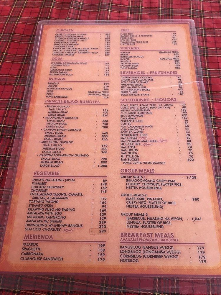Menu at Kainan ni Mang Peping, Mangaldan