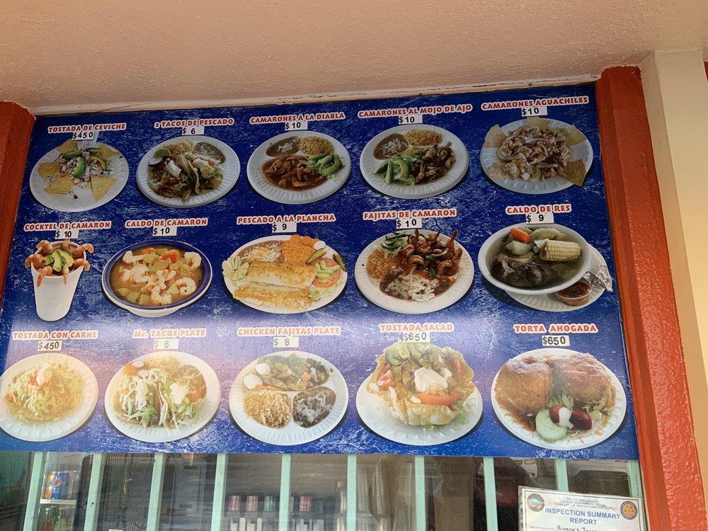 Menu at Rivera's Tacos restaurant, Long Beach
