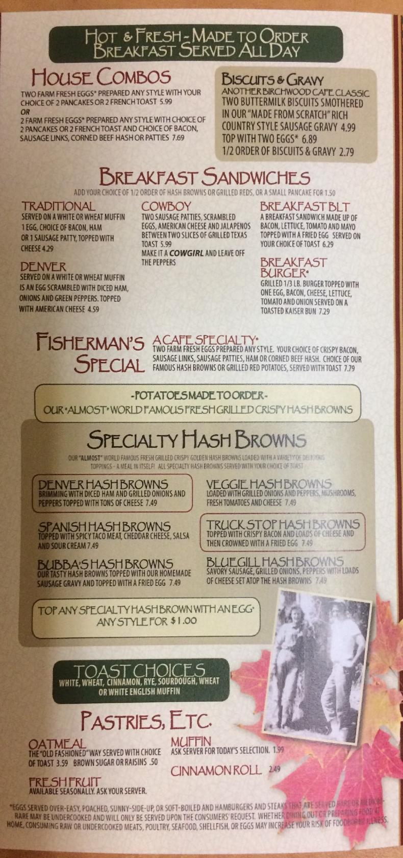 Menu at The Birchwood Cafe, Birchwood