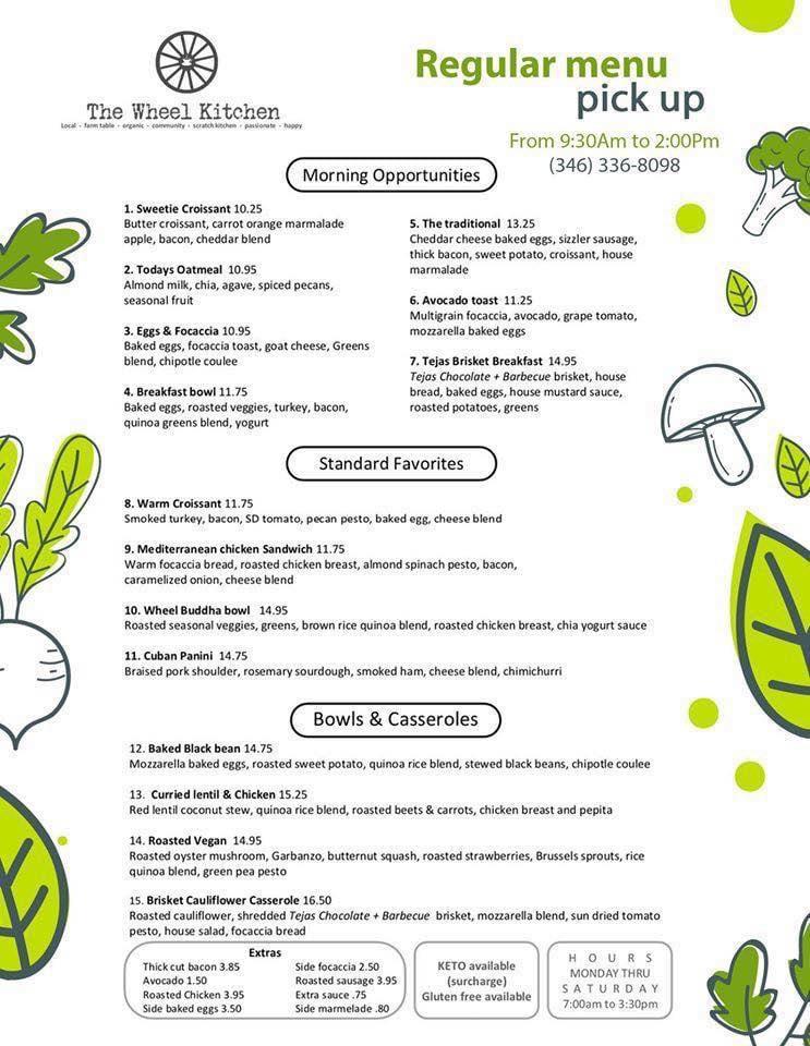 Menu at The Wheel Kitchen cafe, Tomball