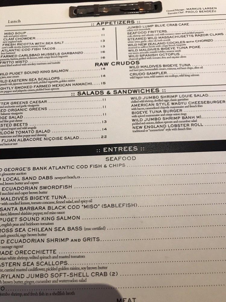 Menu at Water Grill restaurant, Santa Monica, Ocean Ave