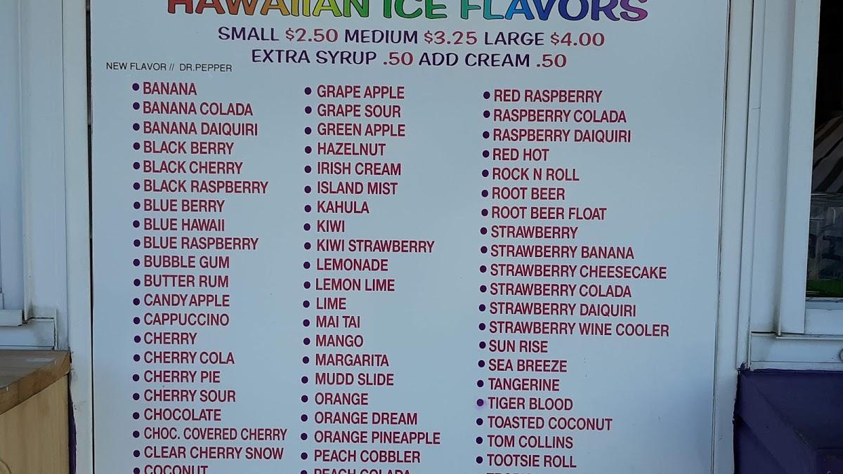 Menu at Hawaiian Shaved Ice desserts, Fort Wayne