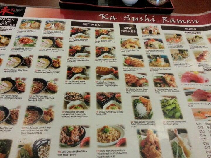 Menu at Ka Sushi Ramen restaurant, Canberra