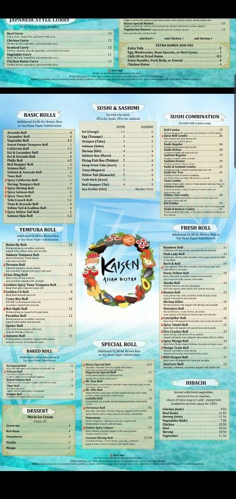 Menu at Kaisen Restaurant, Agawam