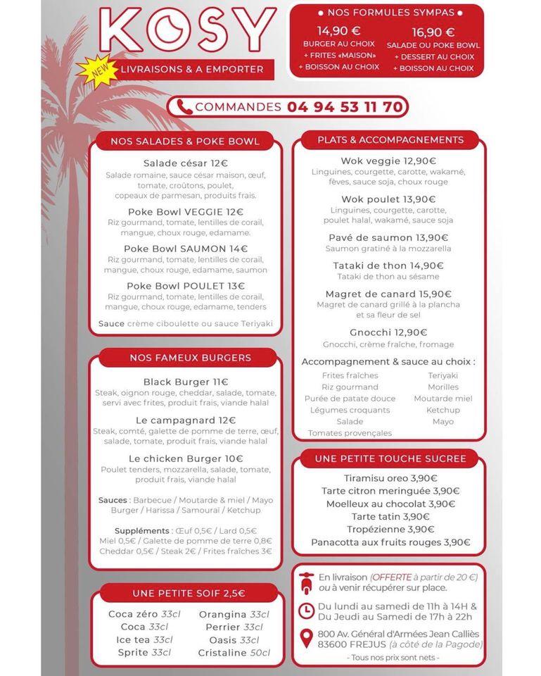 Menu at Kosybar, Fréjus, 800 Avenue Général d'Armées Jean Calliès