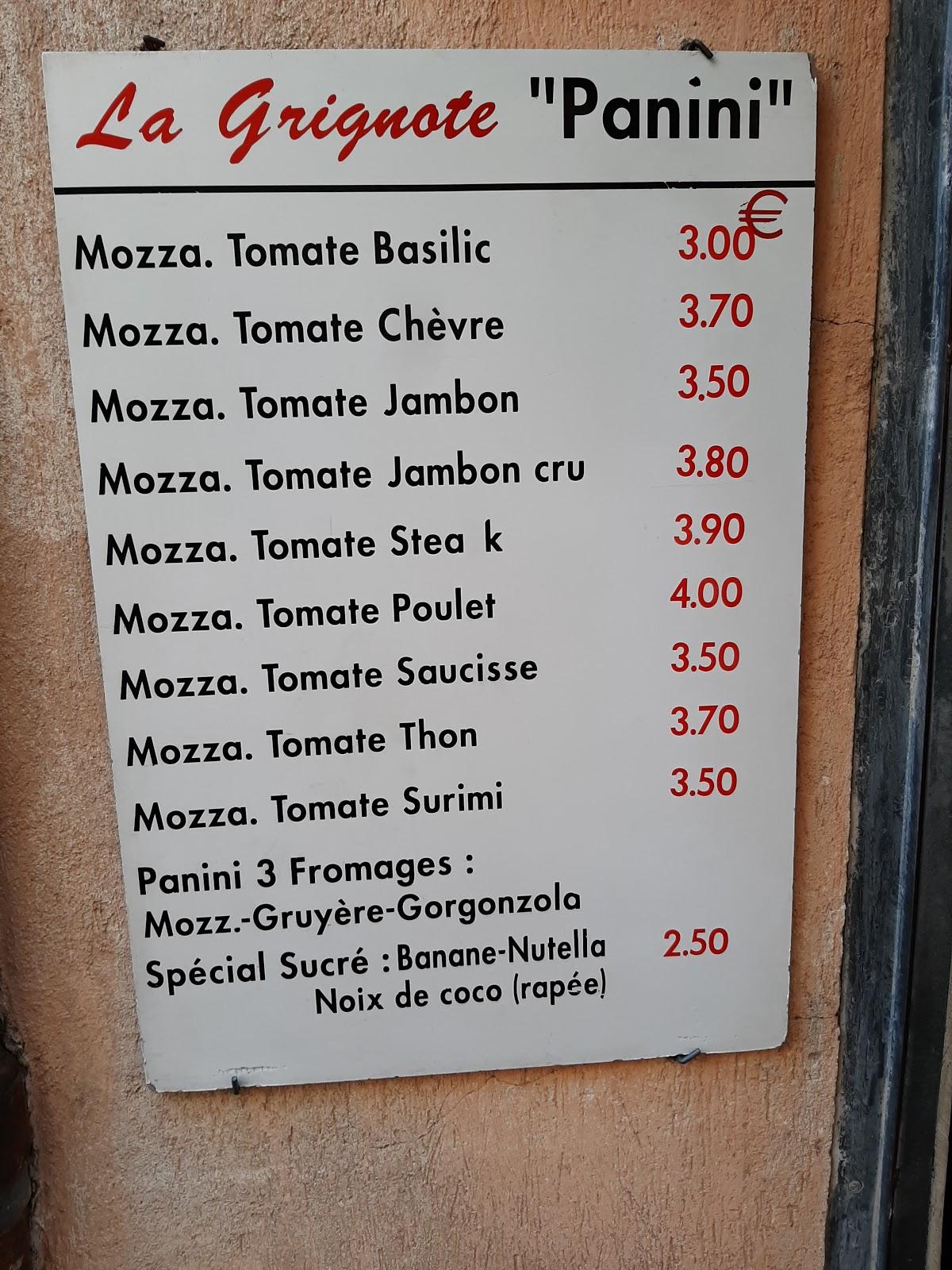 Menu au La Grignote fast food, Brignoles