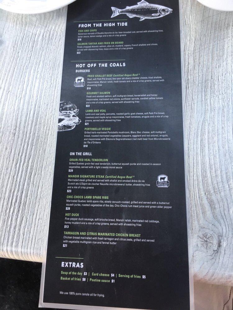 Menu at Manoir Montmorency restaurant, Québec City, Ave Royale