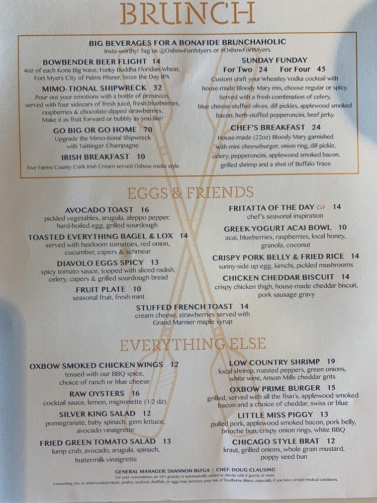 Carta de Oxbow Bar & Grill, Fort Myers, Hendry St