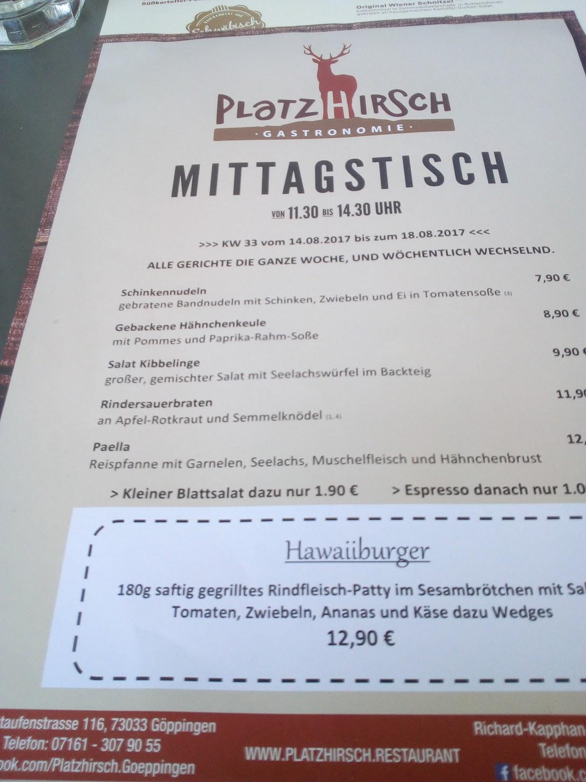 Speisekarte von Platzhirsch Gastronomiebetrieb pub & Bar, Göppingen