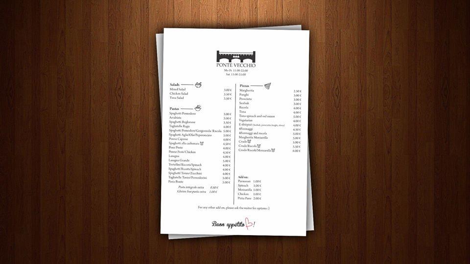 Speisekarte von Ponte Vecchio restaurant, Priština, Fehmi Agani