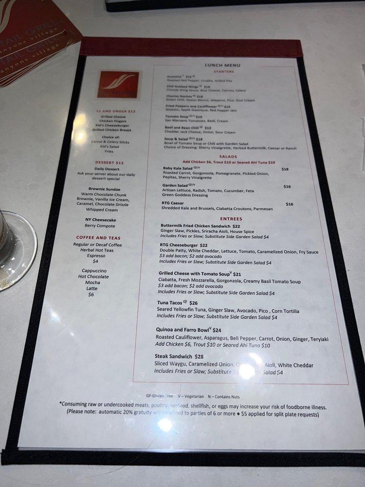 Carta del restaurante Red Tail Grill, Park City