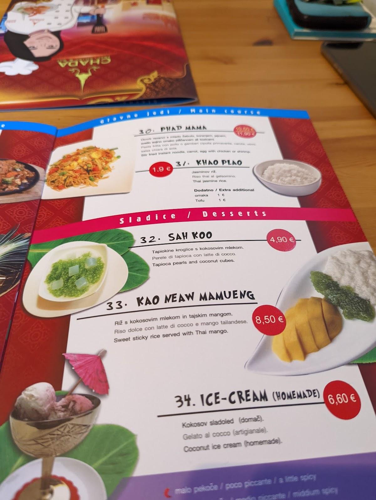 Menu at Tajska restavracija Chada restaurant, Koper