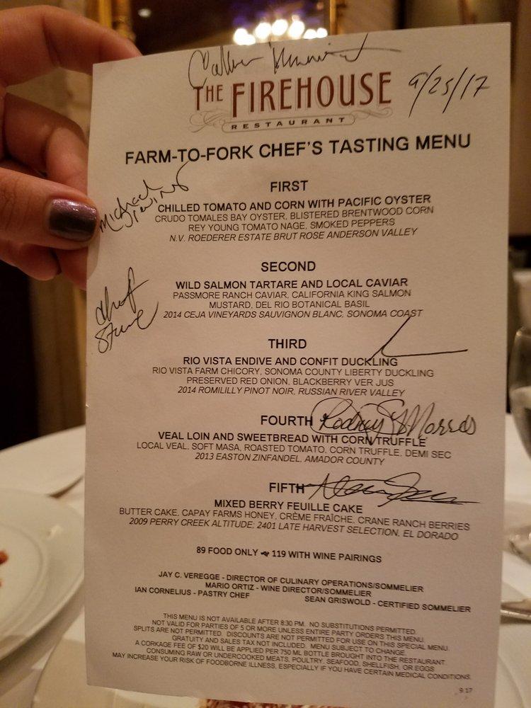 Menu at The Firehouse Restaurant, Sacramento