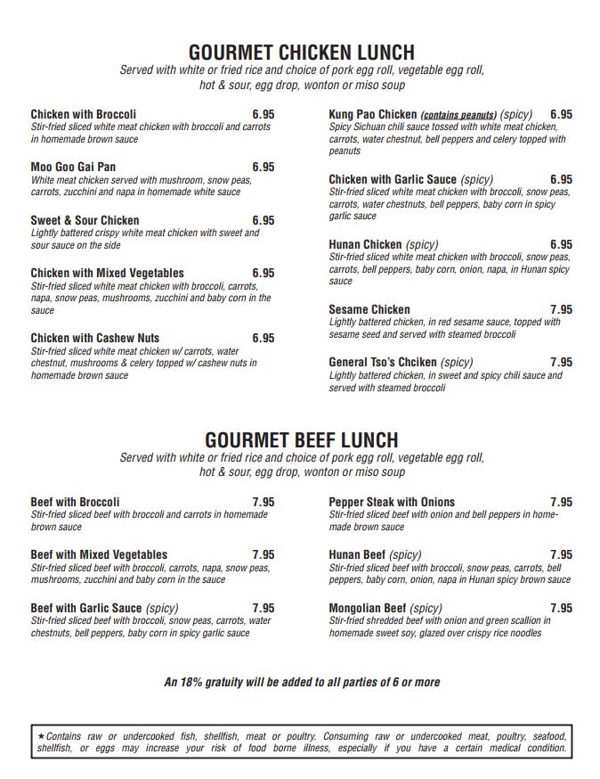Menu at Calabash Gourmet And Sushi Bar, Calabash, Beach Dr SW