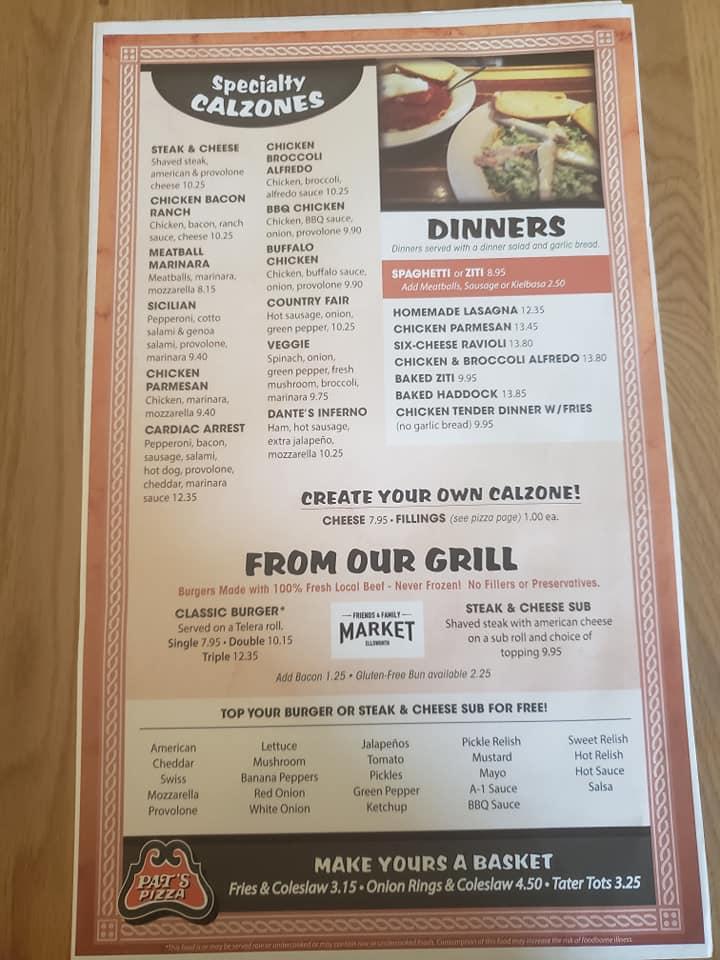 Menu at Ellsworth Pat's Pizza pizzeria, Ellsworth, 396 High St