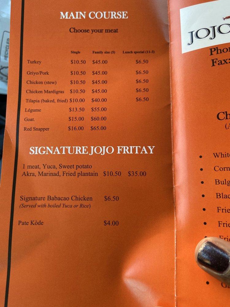 Menu at JoJo Fritay restaurant, Kennesaw