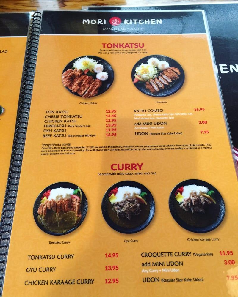 Menu at Mori Kitchen restaurant, San Jose