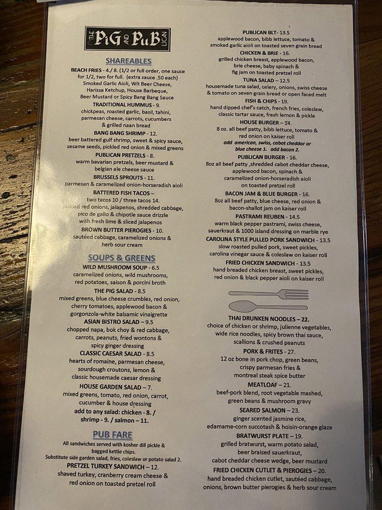Menu at Pig & Publican, Lewes