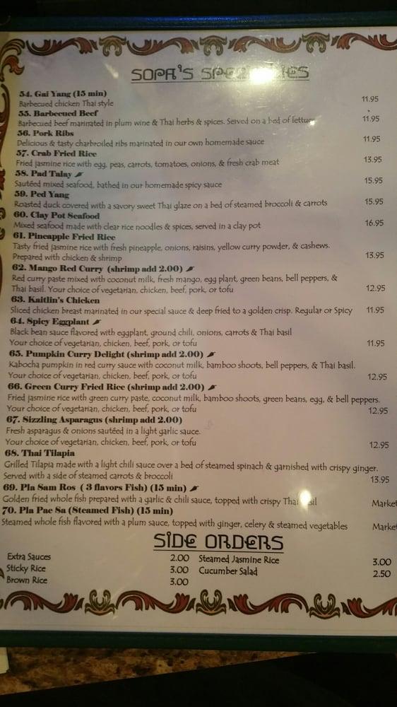 Menu at SOPA Thai Cuisine pub & bar, Yuba City