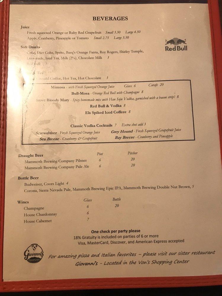 Menu at The Stove restaurant, Mammoth Lakes
