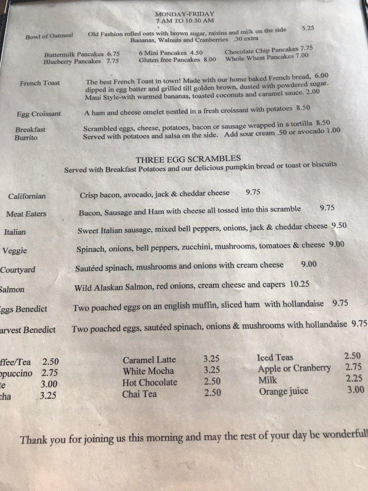 Menu at Toni's Courtyard Café cafe, Merced